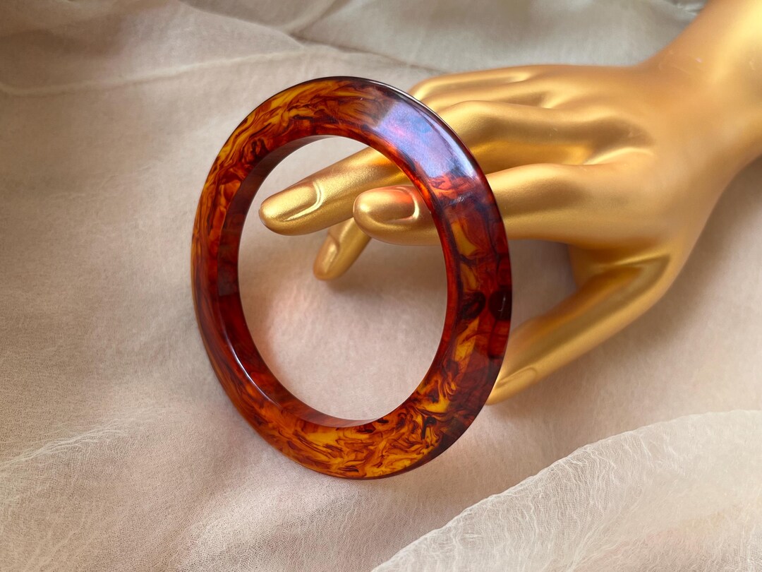 Vintage Translucent Bakelite Catalin Tortoiseshell Root Beer Swirl Brown Flying Saucer Bangle ...