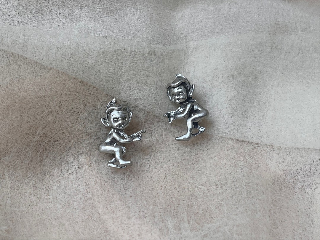 Vintage Figural Duo Scatter Pin Elf Silver Tone Gnome Brooch MCM ...
