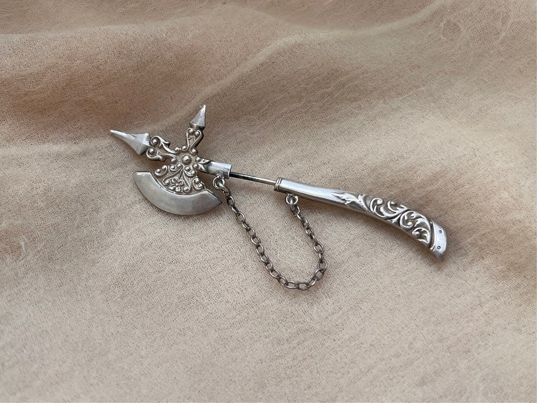 Vintage Sterling Silver Battle Axe Medieval Weapon Heraldry Chain Stick ...