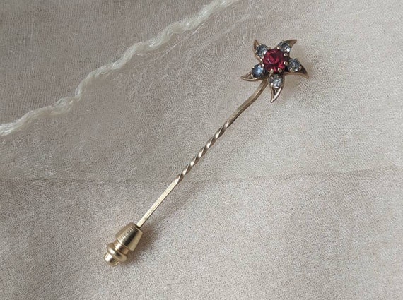 antique vintage rose gold star red rhinestone stick p… - Gem