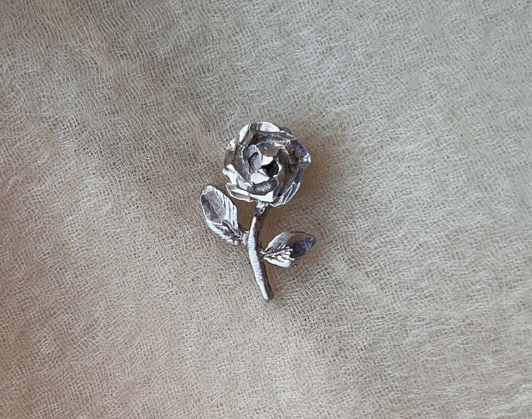 Vintage Sterling Silver Rose Flower Pendant Charm Floral Diamond Cut ...