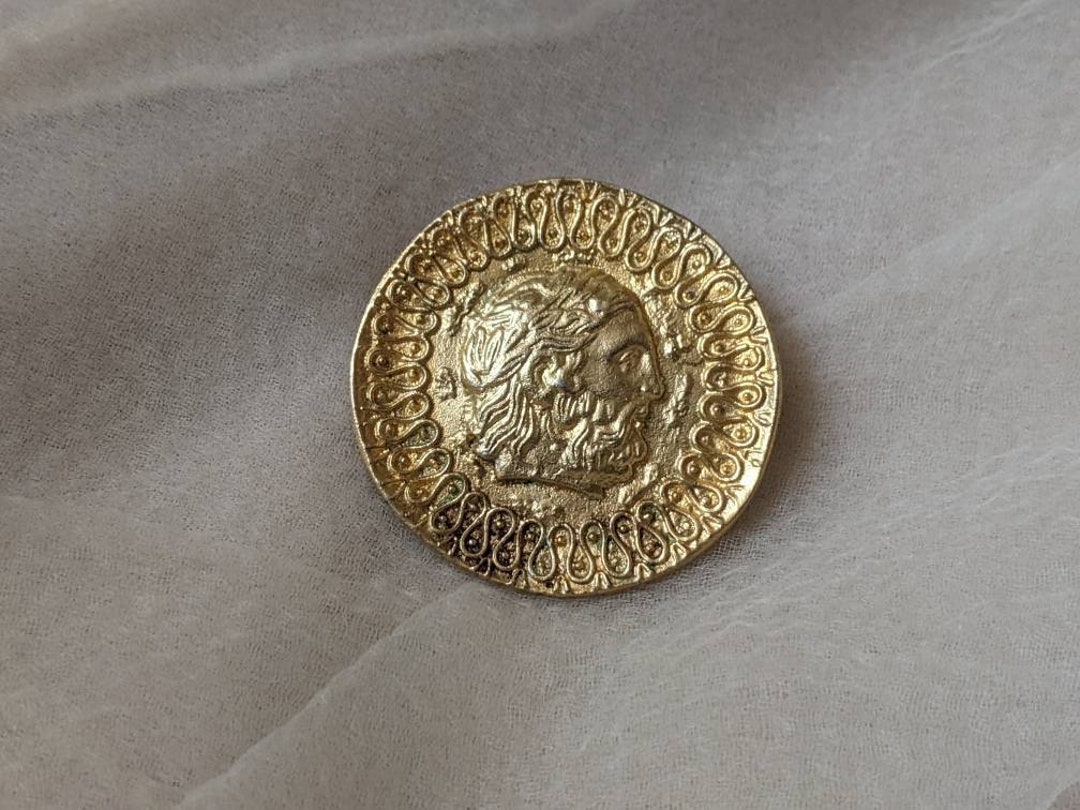 Vintage Gold Coin Roman Greek Ornate Brooch Pin Costume Statement ...