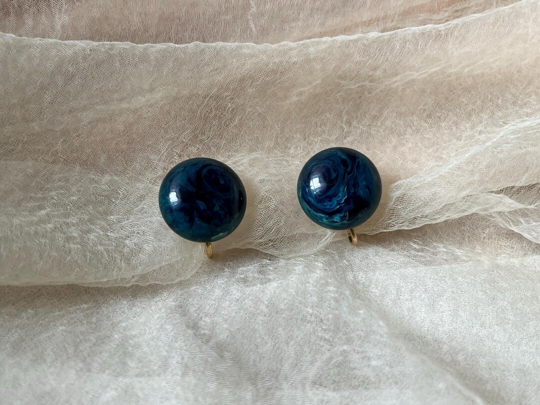 Vintage Catalin Bakelite Rare Blue Moon Swirled Marble Navy Blue ...