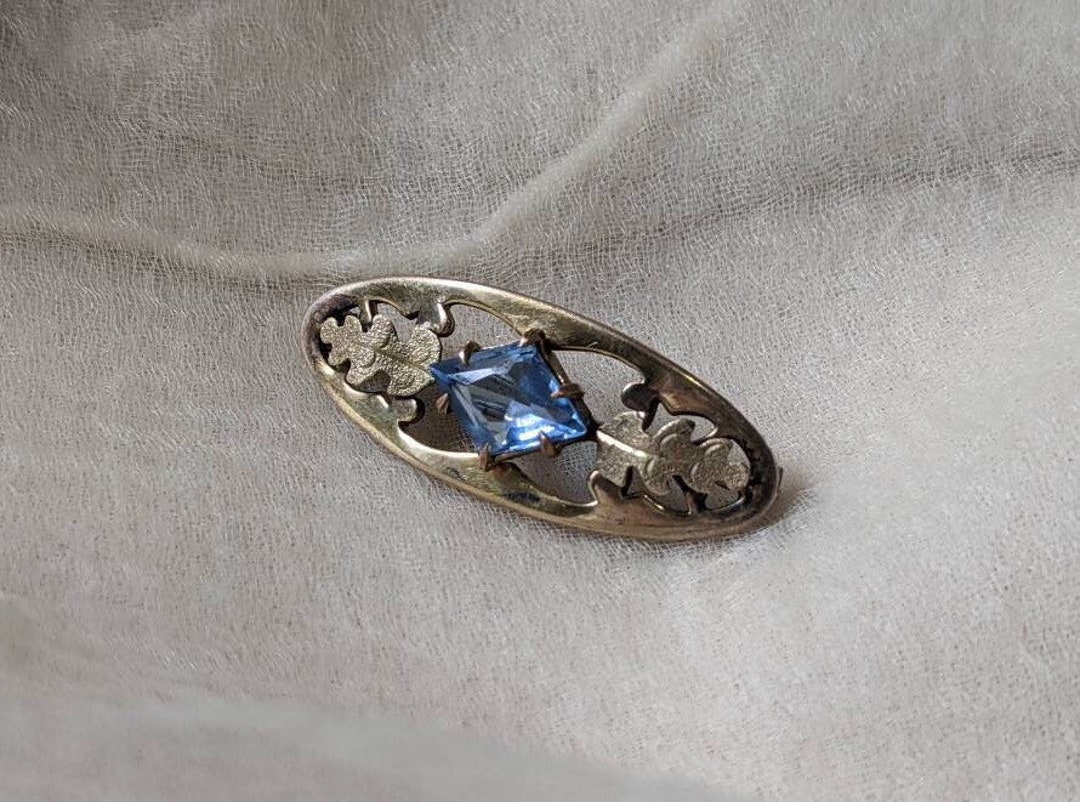 Vintage EIF Gold Blue Stone Oak Leaf Pin Brooch Ornate - Etsy
