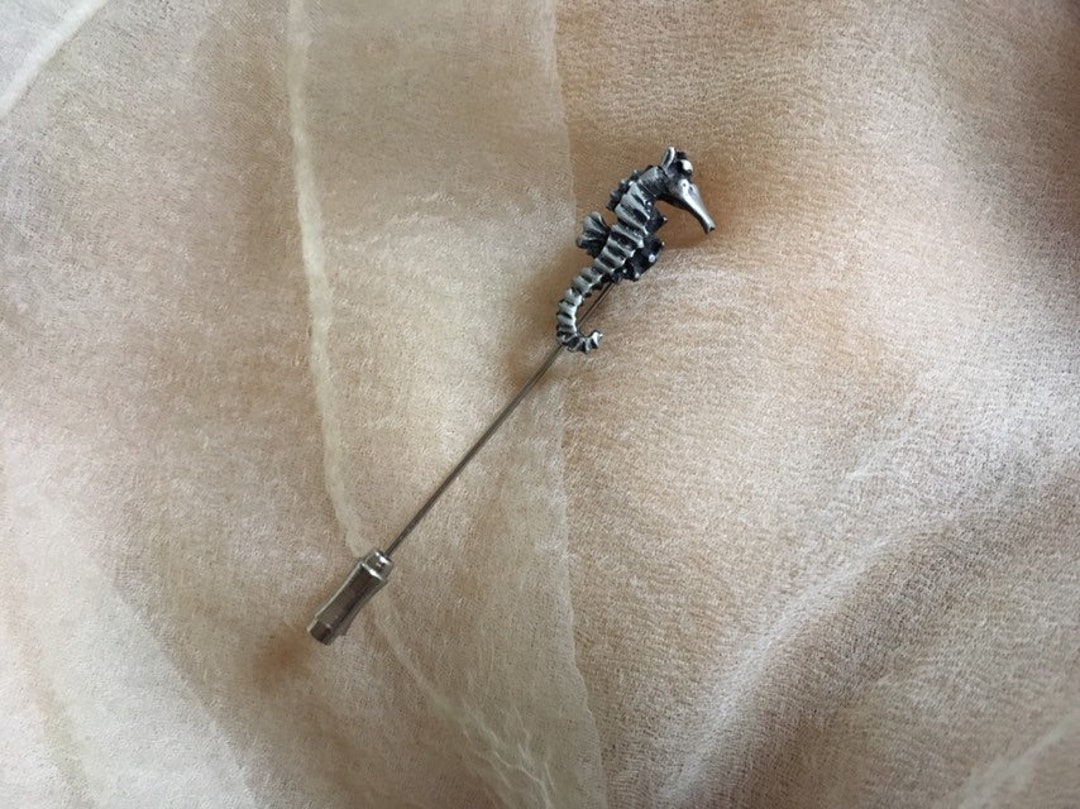 Vintage Pewter Gray Seahorse Stick Pin Brooch Seashell Shell Mermaid ...