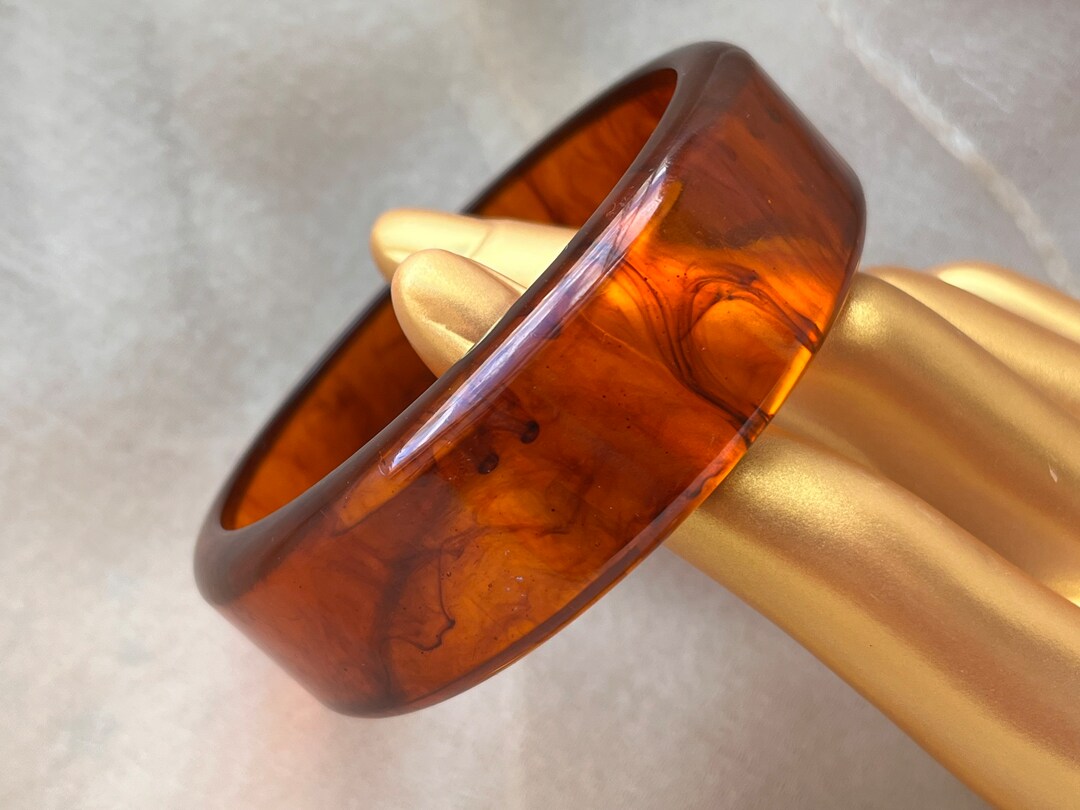 Vintage Translucent Bakelite Catalin Wide Root Beer Swirl Brown Bangle Bracelet Tortoise Shell ...