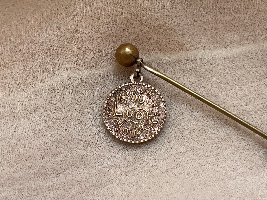 Antique Stamped Brass "good Luck to You" Medallion Stick Pin Brooch ...