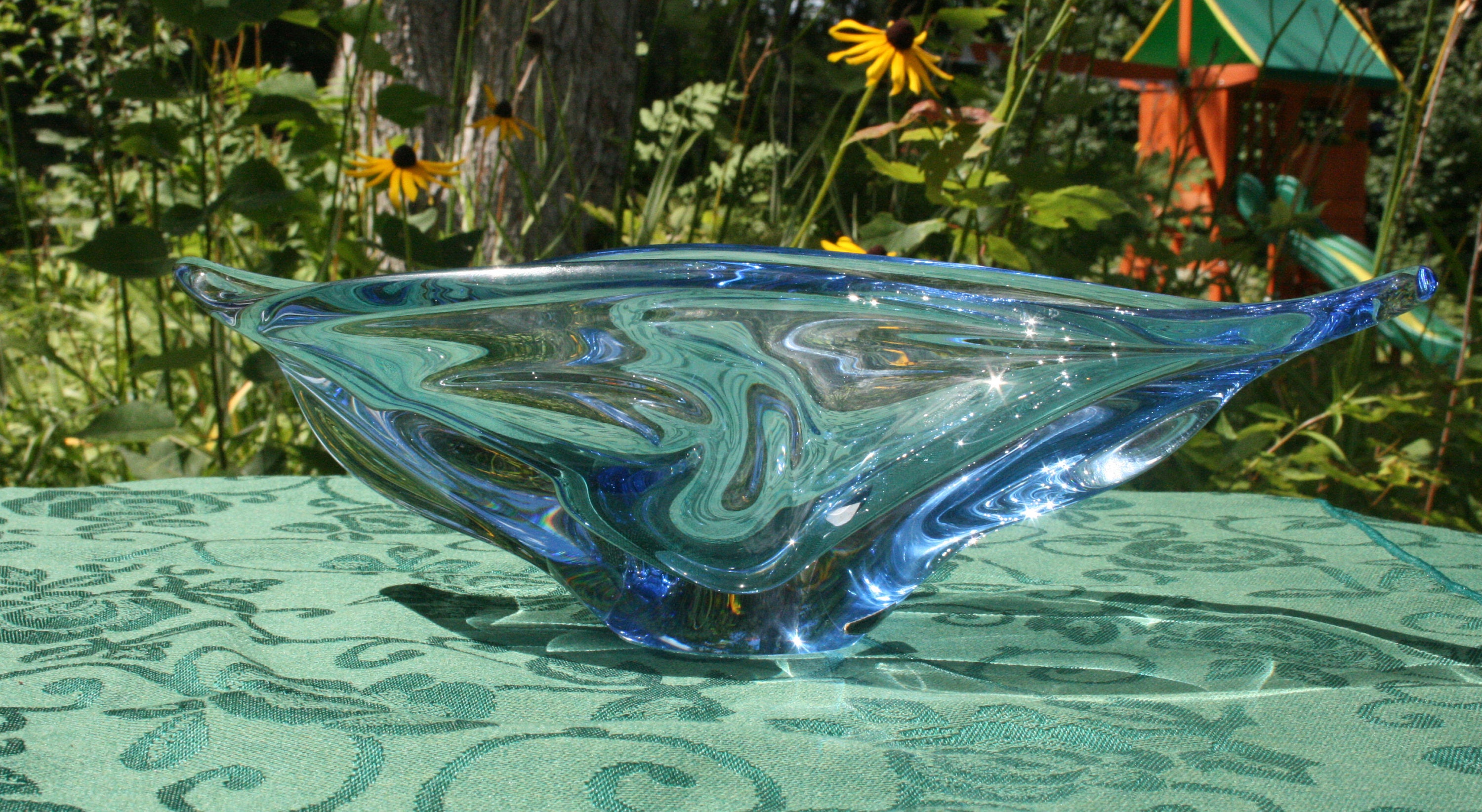 Vintage Blue Khi Bohemia Glass Dish Hand Blown Art Glass Made In Czechoslovakia Art Deco Candy