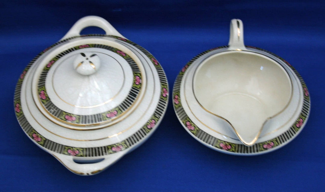 SELTENE Antike Boston Pottery Co Milchkännchen und Zuckerdose mit ...