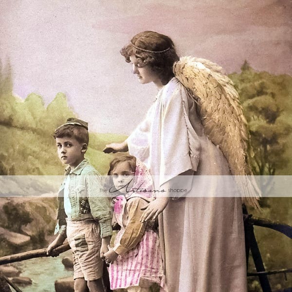 Guardian Angel and Children Crossing Bridge - Etsy