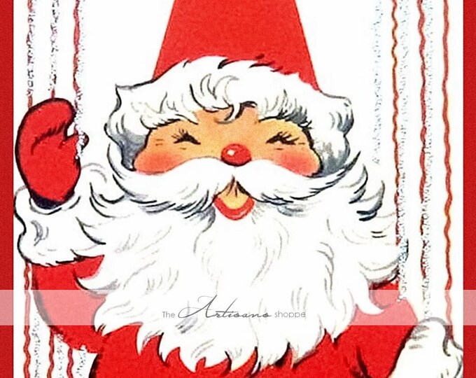 Digital Download Printable Art Christmas Card Santa Claus Cute Retro ...