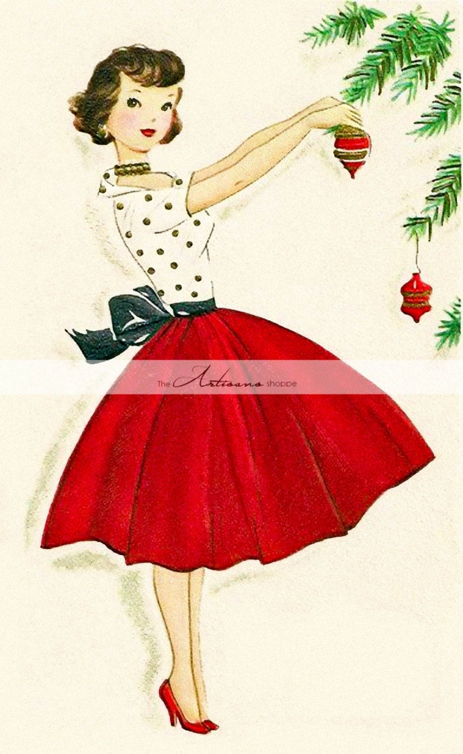 Printable Download Christmas Girl Decorating the Tree Retro | Etsy