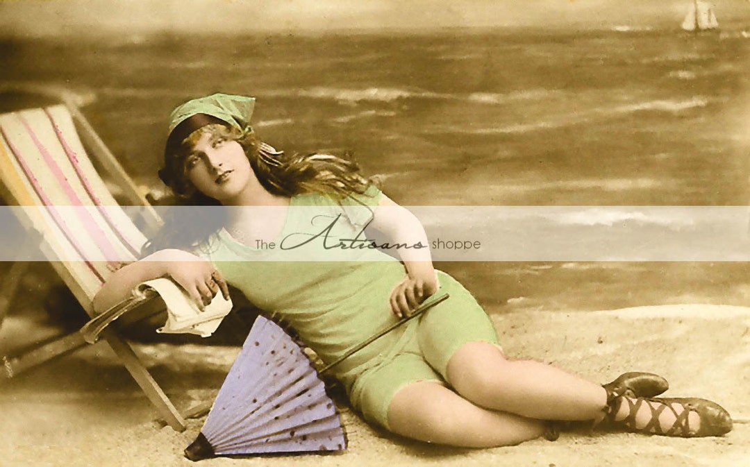 Vintage Bathing Beauty Beach Image Digital Download Etsy