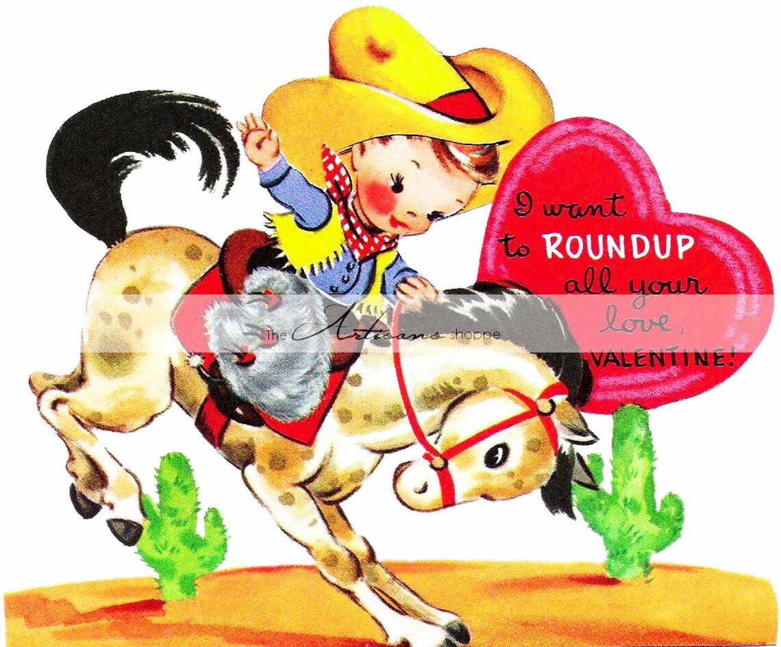 Cowboy Valentine's Day Card Roundup Western Vintage Art - Etsy
