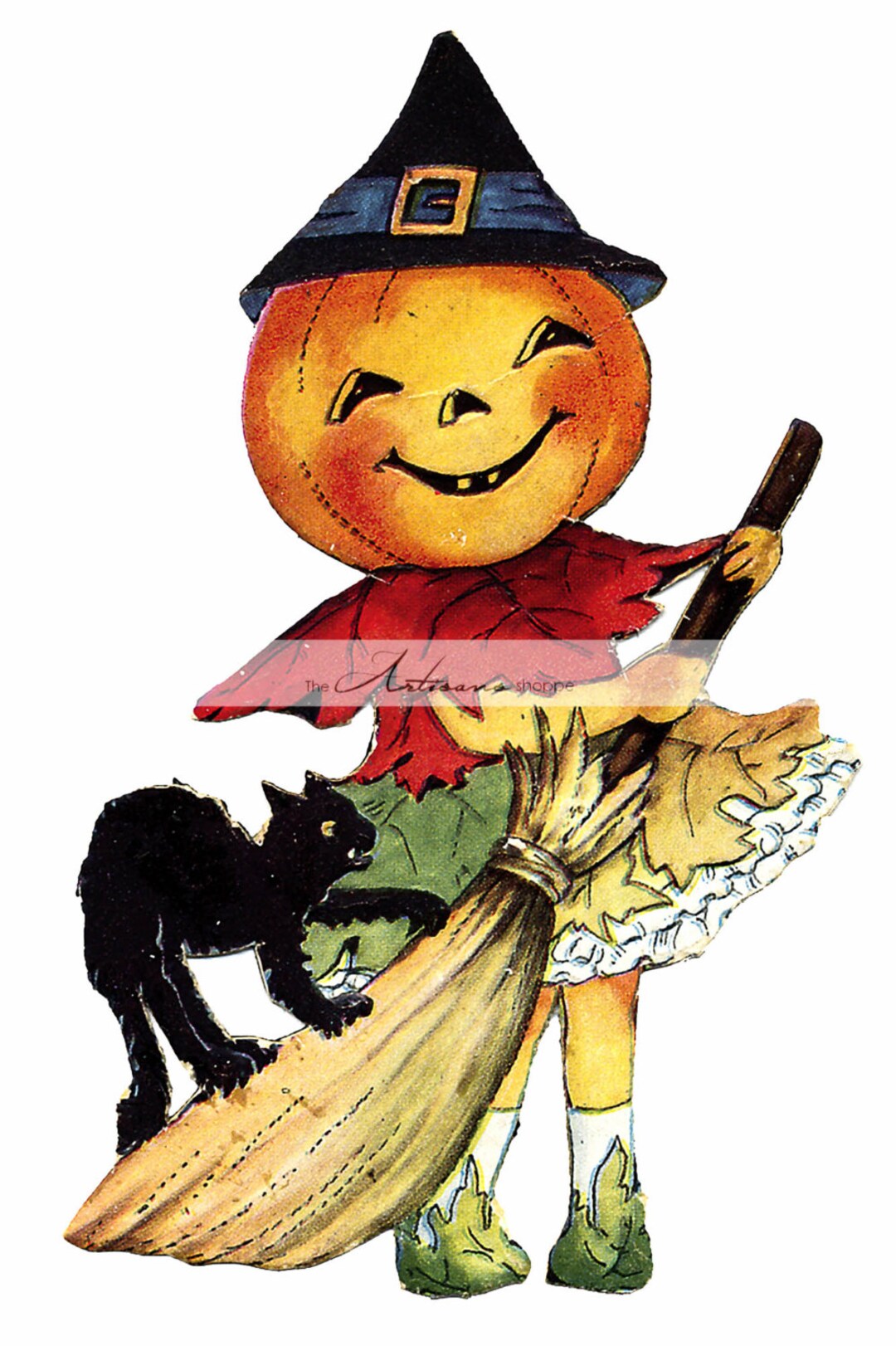Instant Printable Download Halloween Pumpkin Witch Girl & Black Cat and ...
