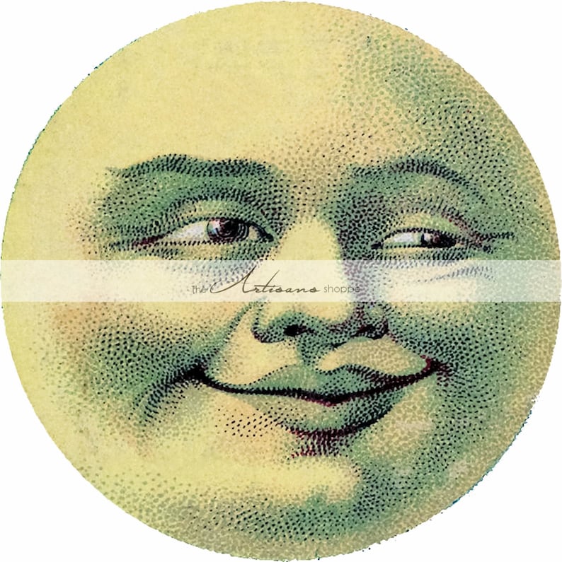 Moon Face Man in the Moon Blue Full Luna Vintage Antique Art - Etsy