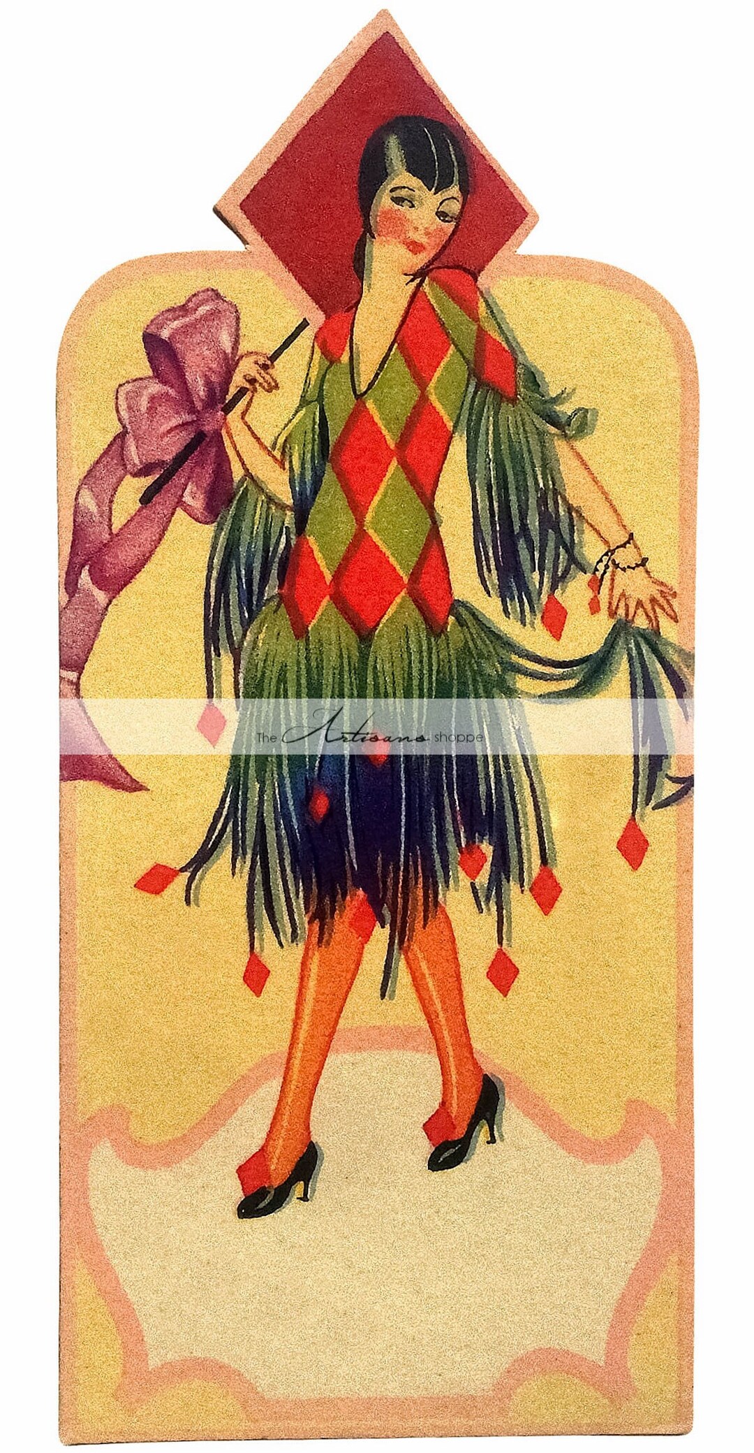 Instant Download Bridge Tally Card Tag Label Art Deco Red Diamonds ...