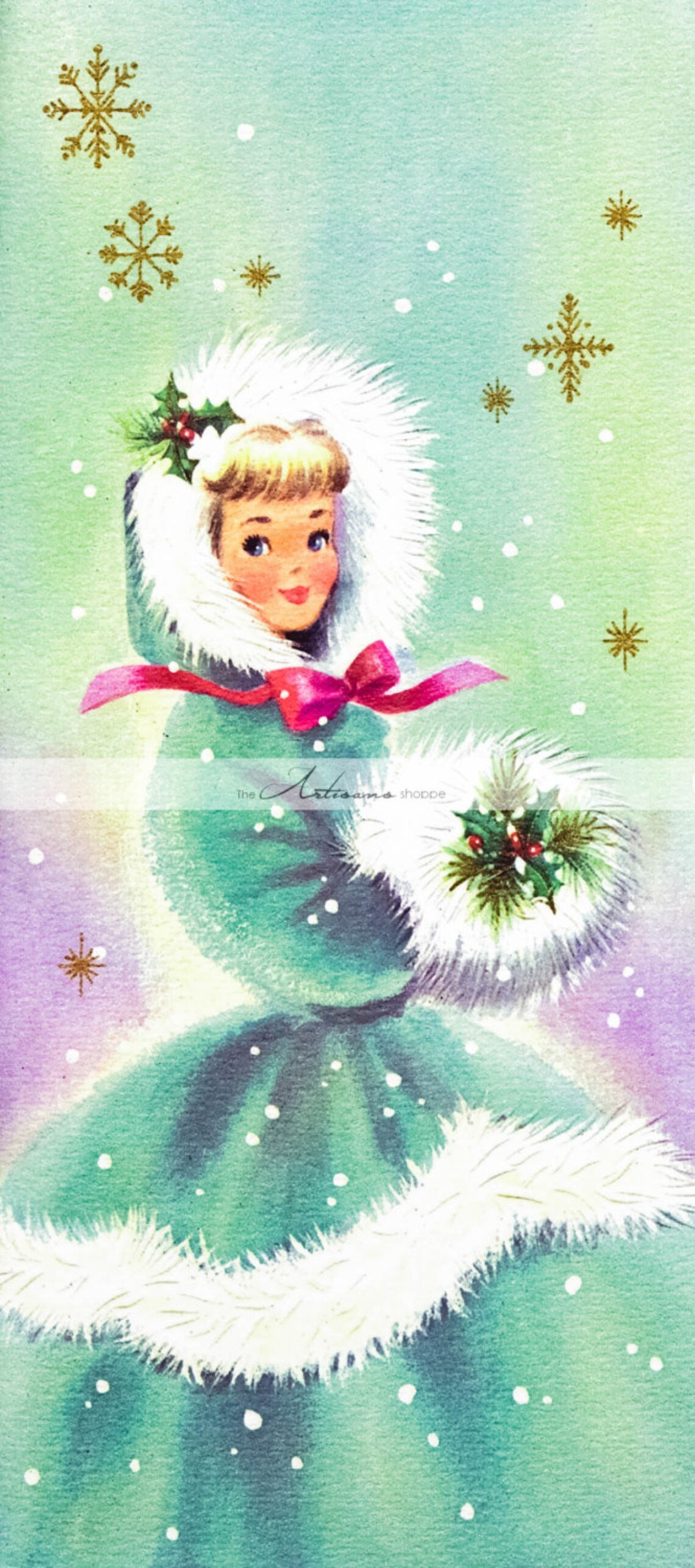 Printable Instant Download Art Christmas Girl in Snow Art - Etsy