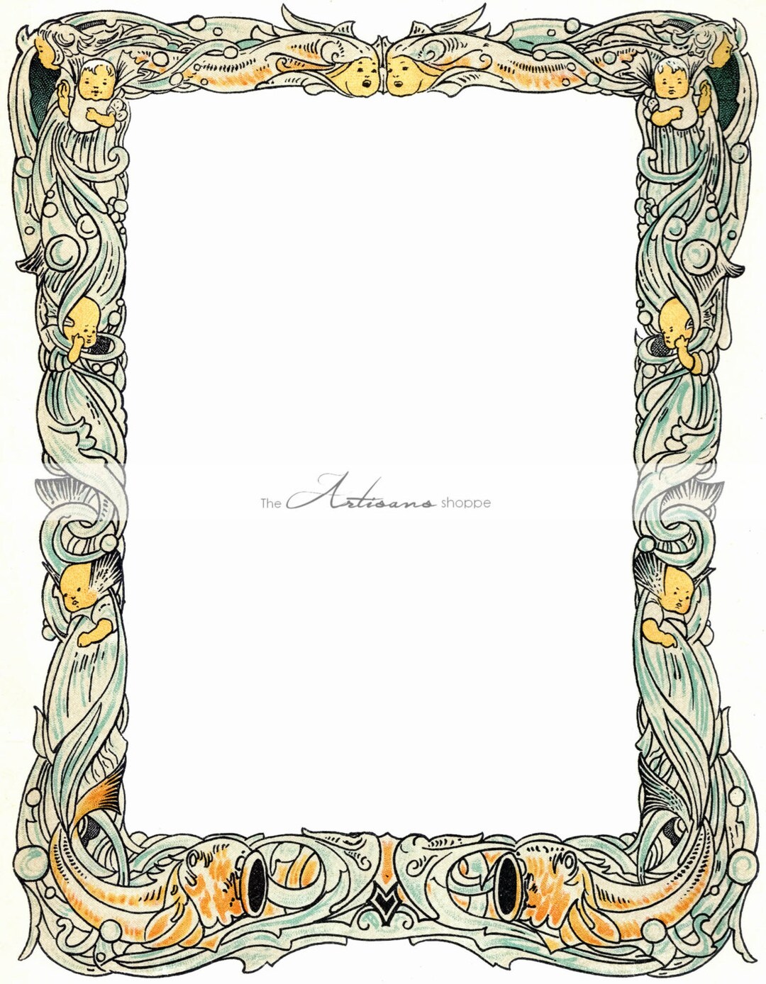 Printable Art Instant Download Mermaid Page Border Ocean Fish Aquatic ...