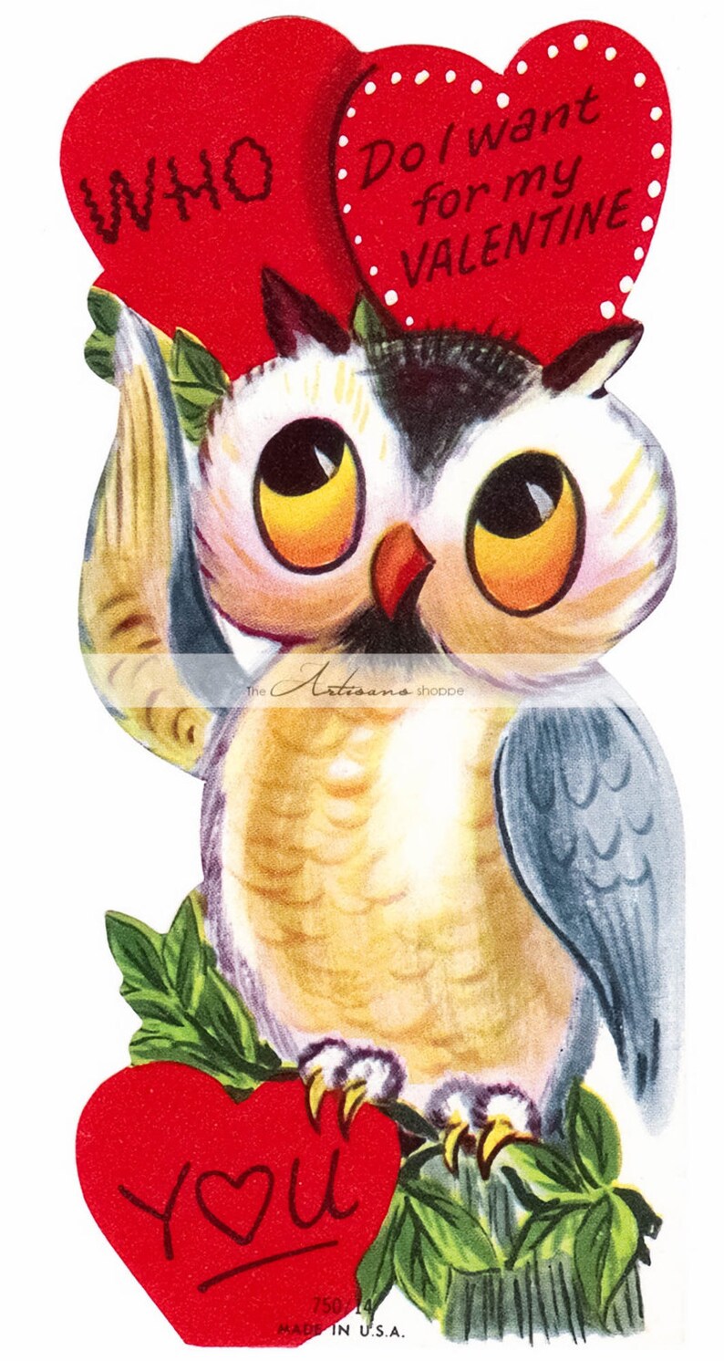 Printable Instant Download Vintage Owl Valentine Card Image - Etsy