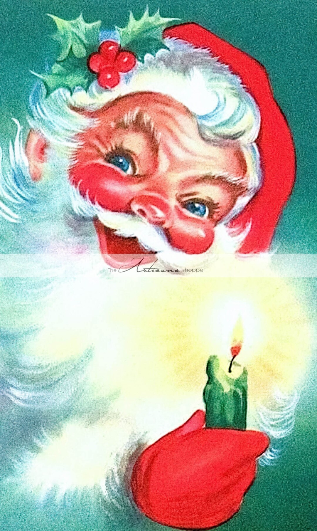 Instant Art Printable Download Candlelight Santa Glow Christmas Card ...