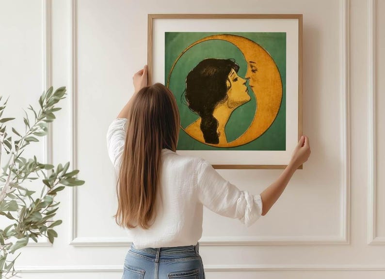 Kiss the Moon Vintage Girl Kissing Moon Image - Digital Download ...