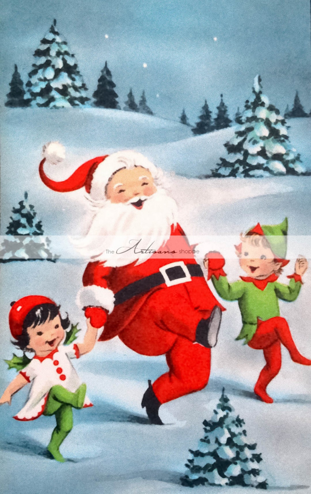 Santa Claus & Elves in Snow Digital Download Printable Image Paper ...