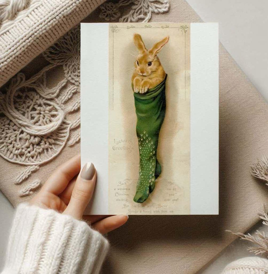 Vintage Bunny Christmas Stocking Image: Printable Art (digital Download ...