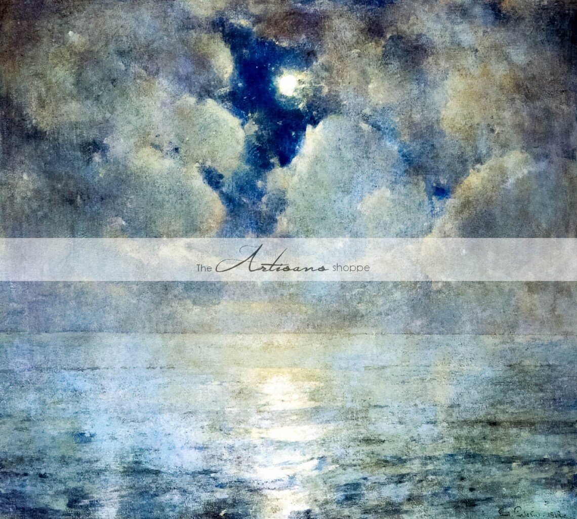 Printable Instant Download Moonlight Ocean Antique Art Image - Etsy
