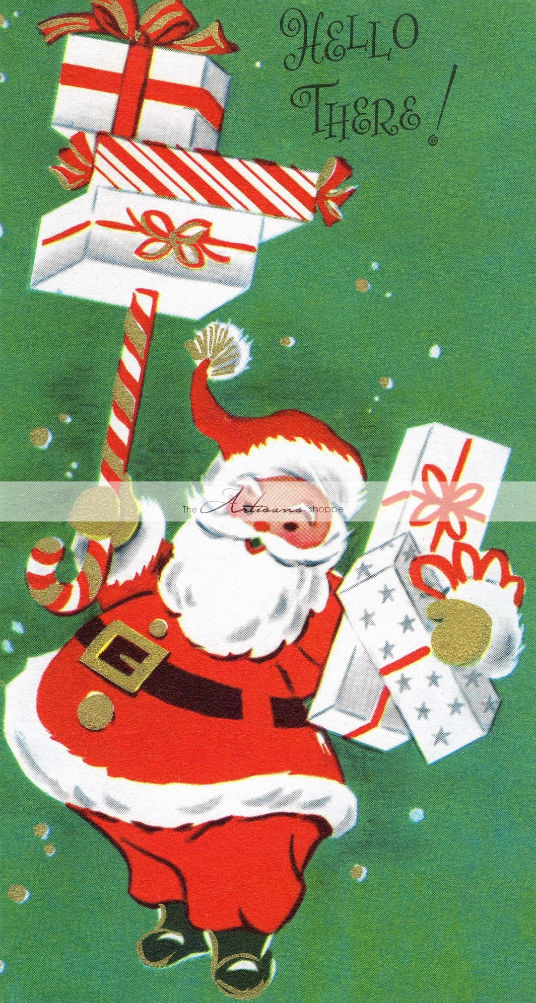 Instant Art Printable Download Vintage Christmas Card Cute Jolly Santa ...