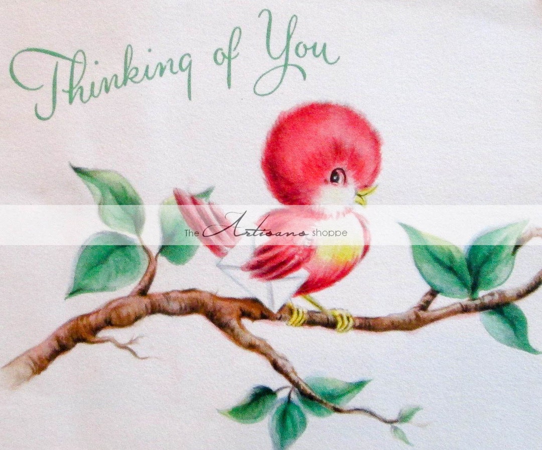 Printable Instant Download Vintage Little Red Bird Thinking of You ...