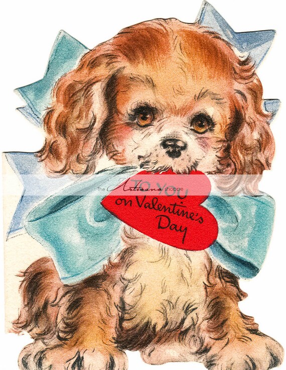 Printable Art Download Puppy Love Valentine Vintage Cute Dog | Etsy