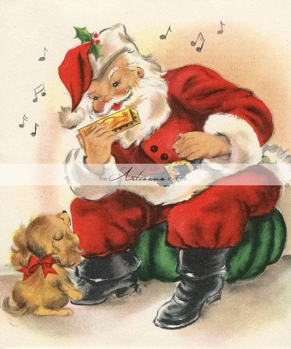Instant Download Printable Art Harmonica Santa Claus Puppy | Etsy