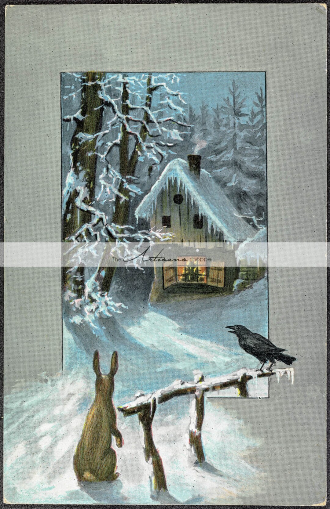 Digital Download Printable Rabbit and Crow Christmas Card - Etsy