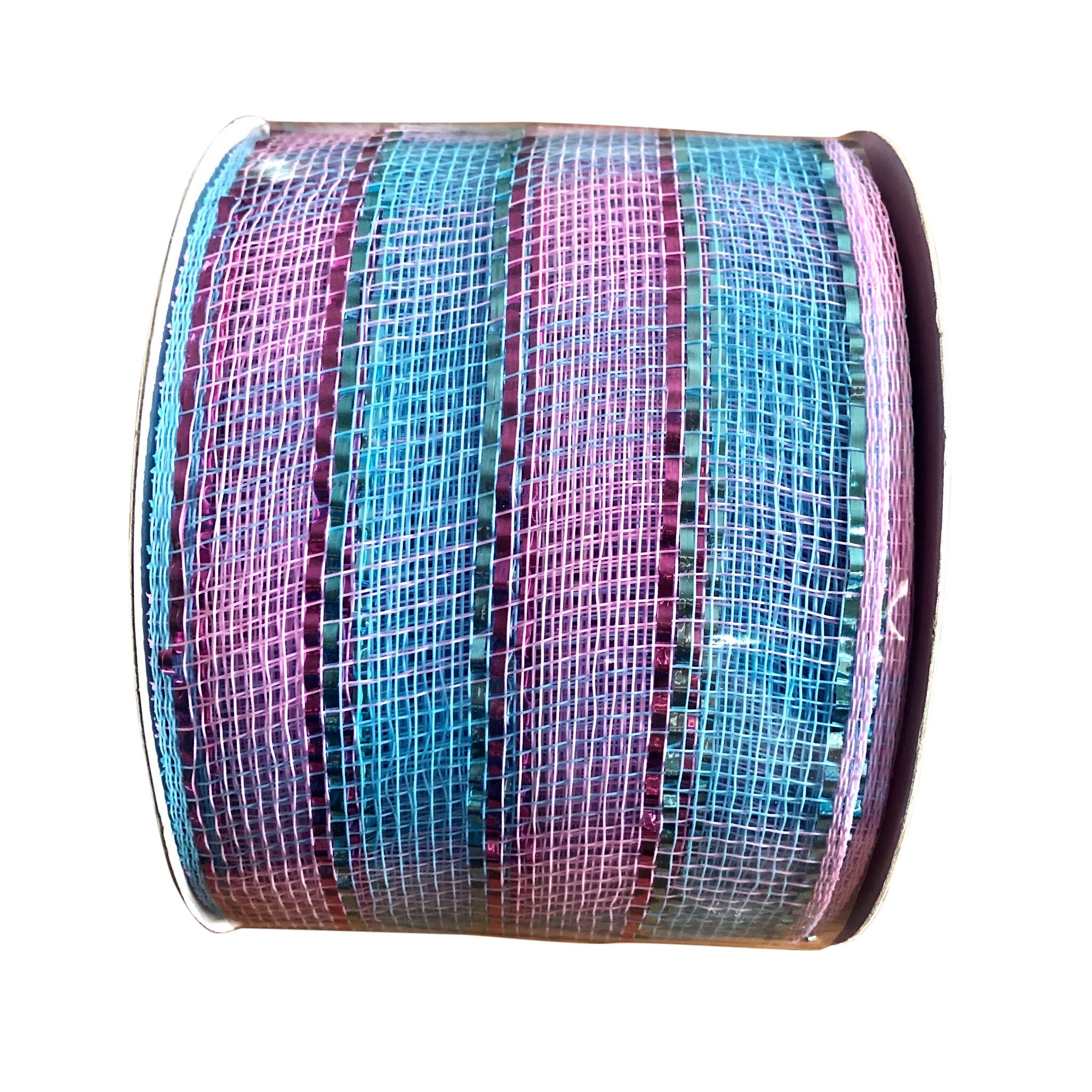 Blue and Pink Metallic Mesh Ribbon, Shabby Chic Bows (4"x 25 Yards) - Etsy