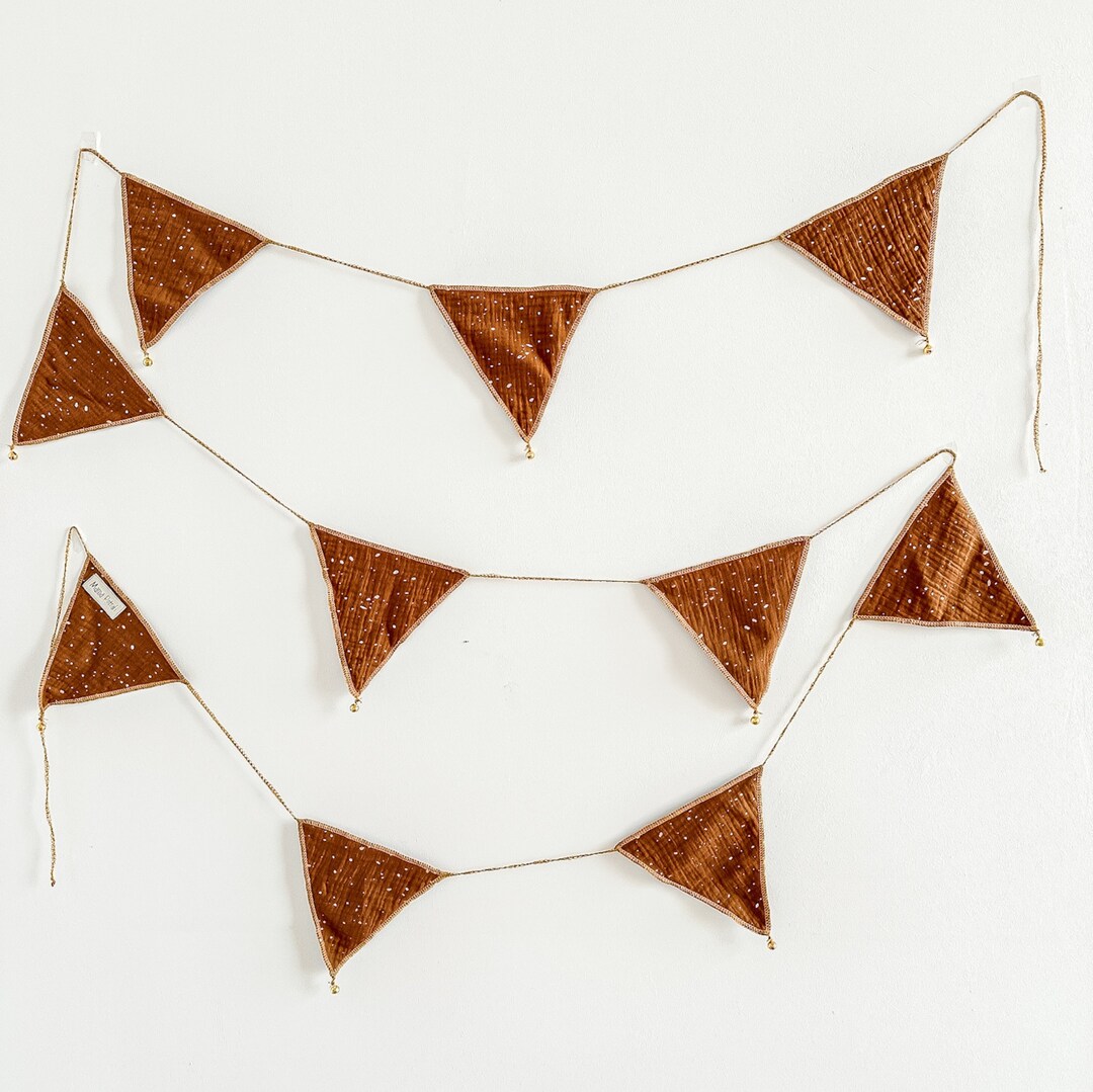 Caramel Bell Flags, Gold Nursery Bunting, Triangle Flags, Garland With ...