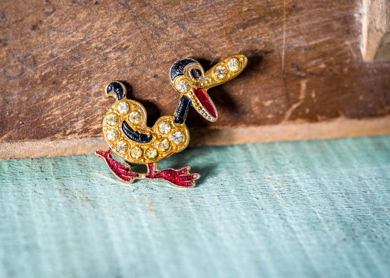 Vintage Figural Duck Rhinestone Pin Daffy Duck Gold Yellow Etsy