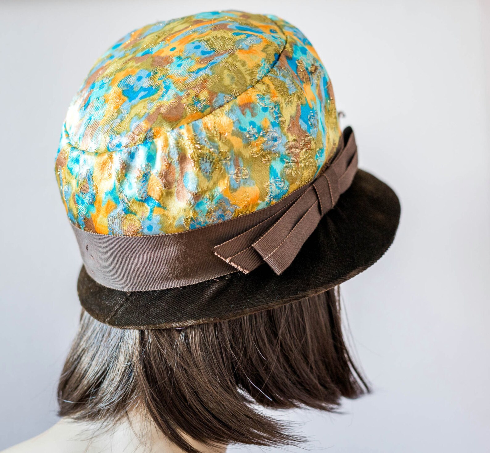 Vintage Cloche Brocade Hat Gold Turquoise Yellow Avocado and Brown ...