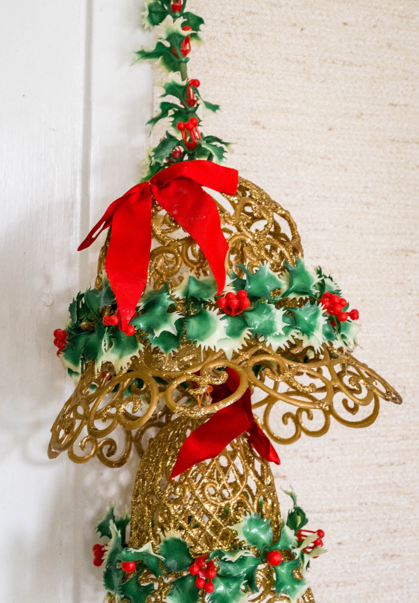 Vintage Gold Sparkle Christmas Bells Large Holiday Hanging Decoration ...