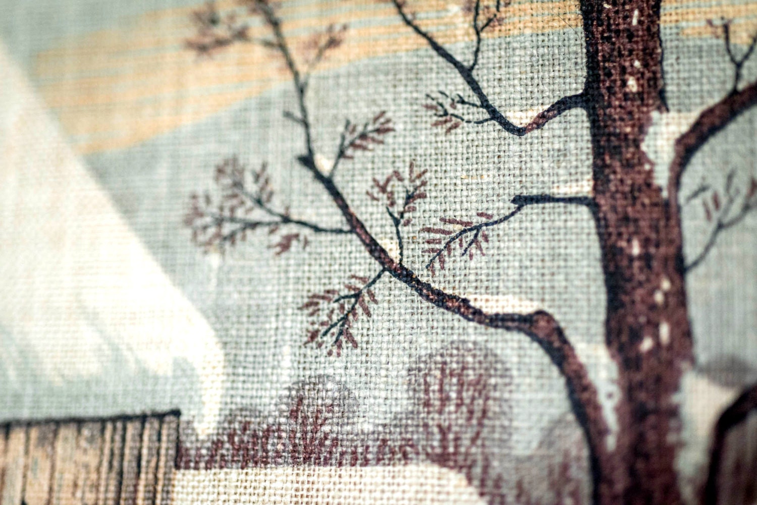 Vintage Winter Scene Wall Art Fabric Print Winter Farm Scene Round ...