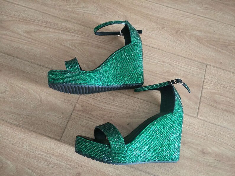 Rhineston Sparkly Wedge Women Shoes Custom Women Crystal - Etsy