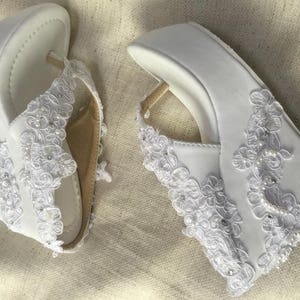 White Lace Flip Flops Rhinestone Pearl Beads Wedge Flip Flops - Etsy