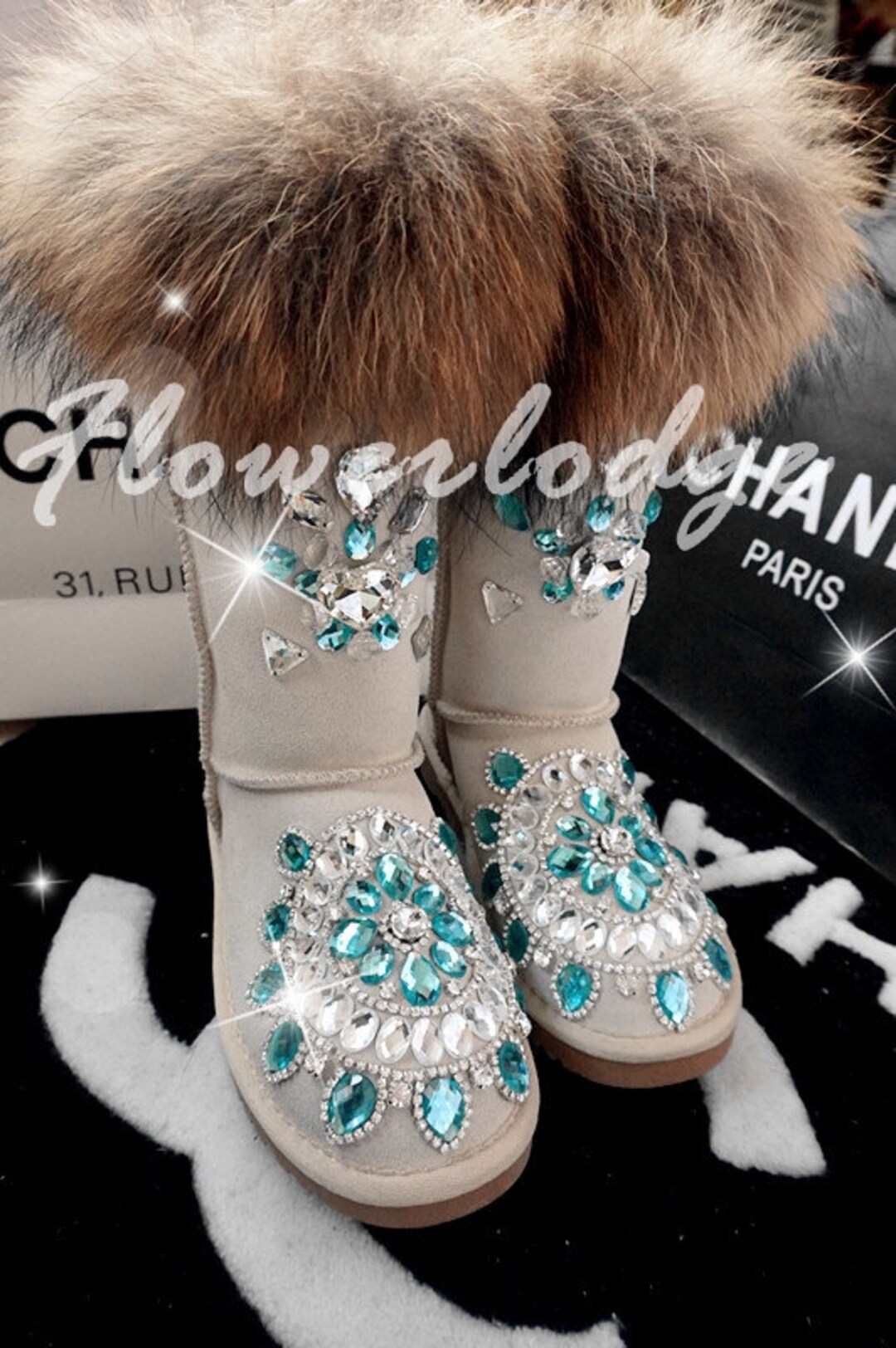Unique Blingy Boots Make With Artificial Pompoms Puffs and - Etsy