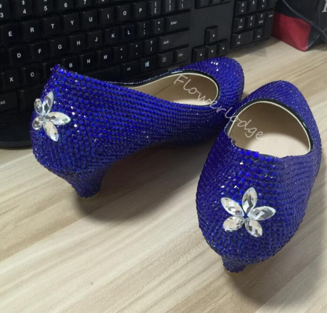 Royal Blue Shoes Sparkle Women Shoes Heels Closed Toe Lower Heels Lady ...
