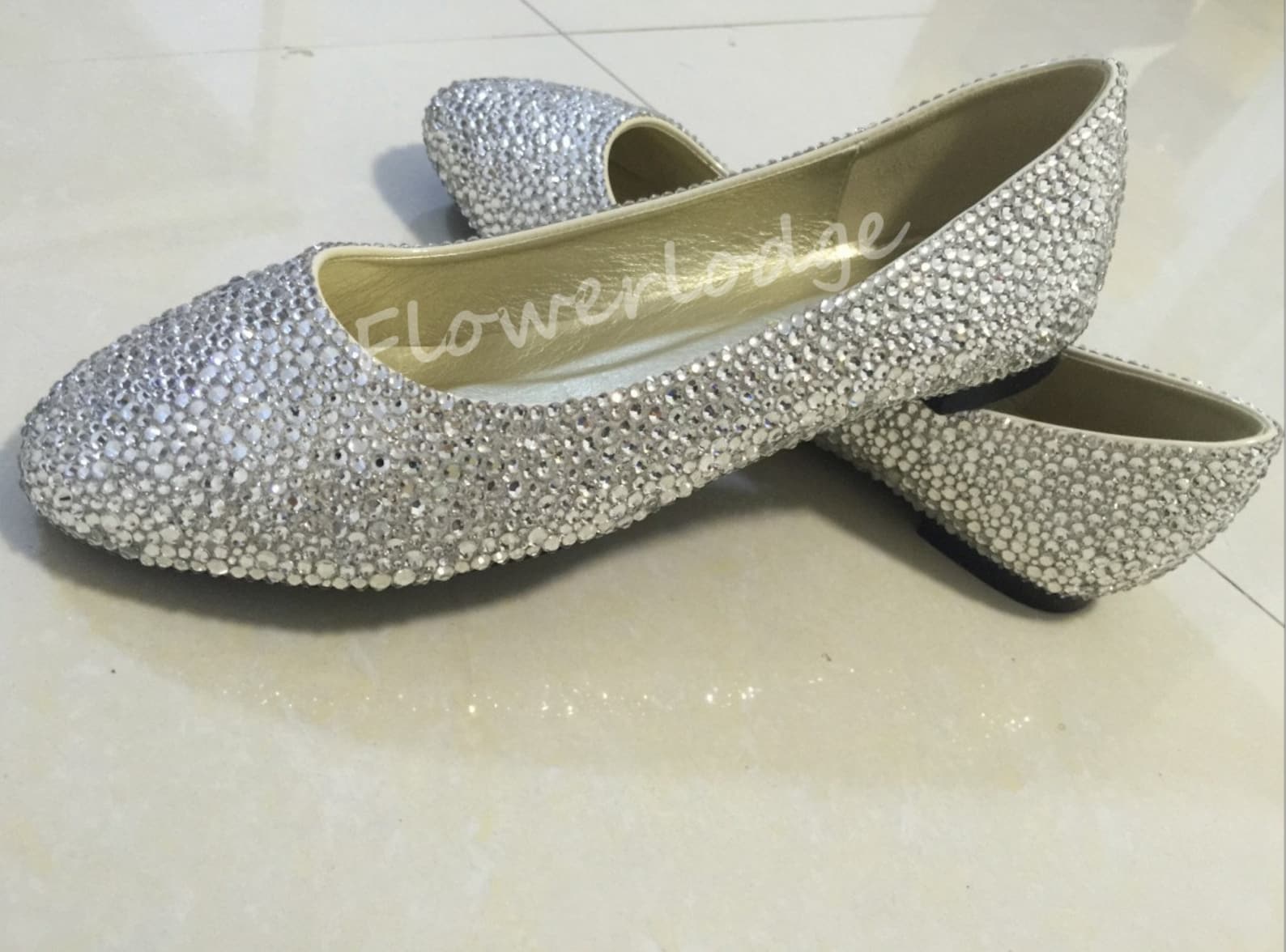 Crystal Ballet Flats Shoes Silver Women Flats Closed Toe Ballet Flat ...
