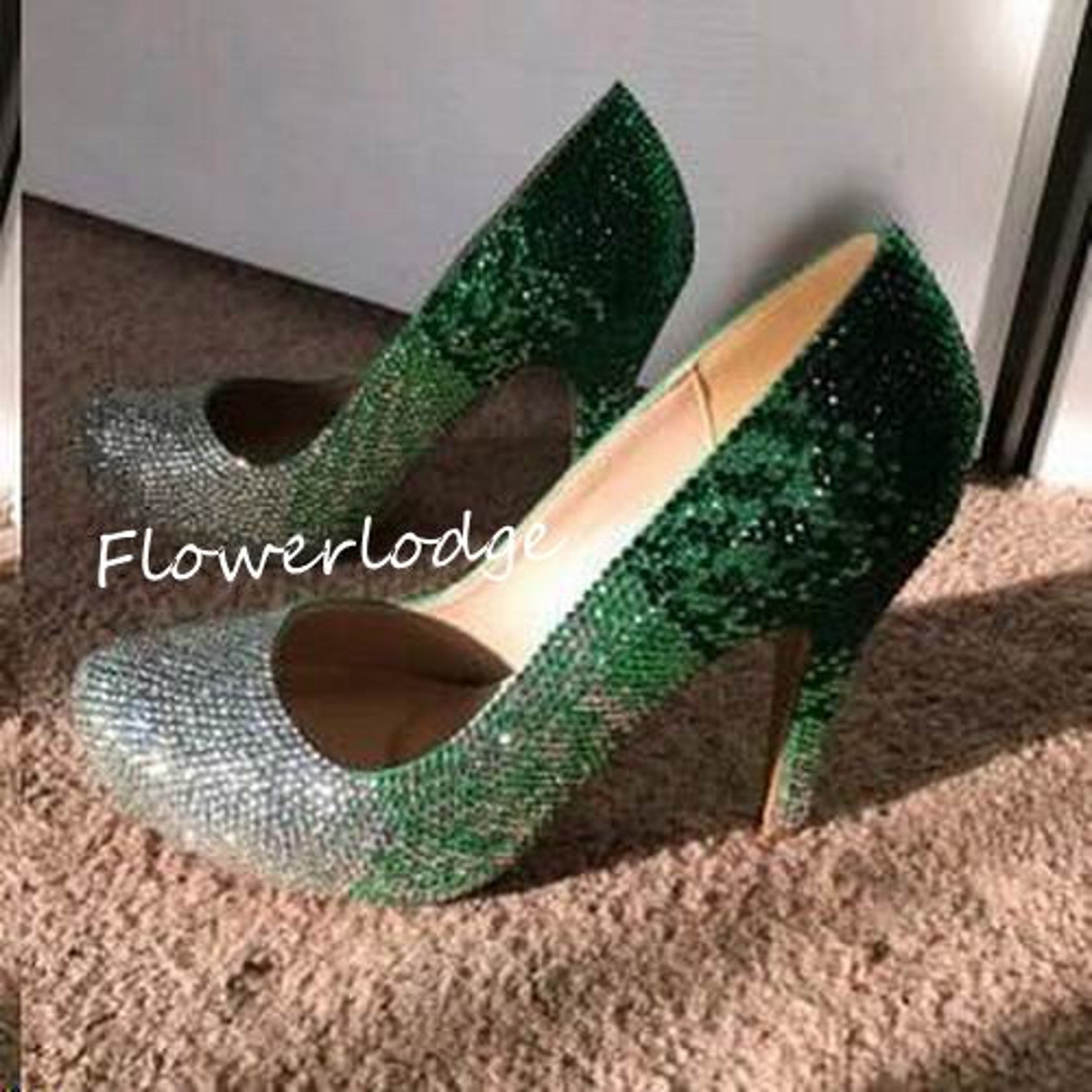 Rhinestone Women Shoes Green Silver Rhinestone Sparkle Classic - Etsy