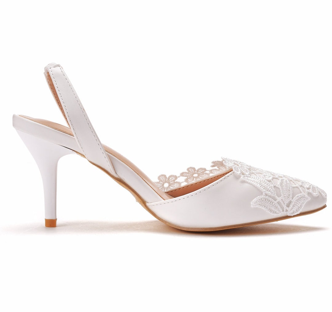Simple White Bridal Shoes 3 Inch Sandals Pointed Toe Heels Size ...