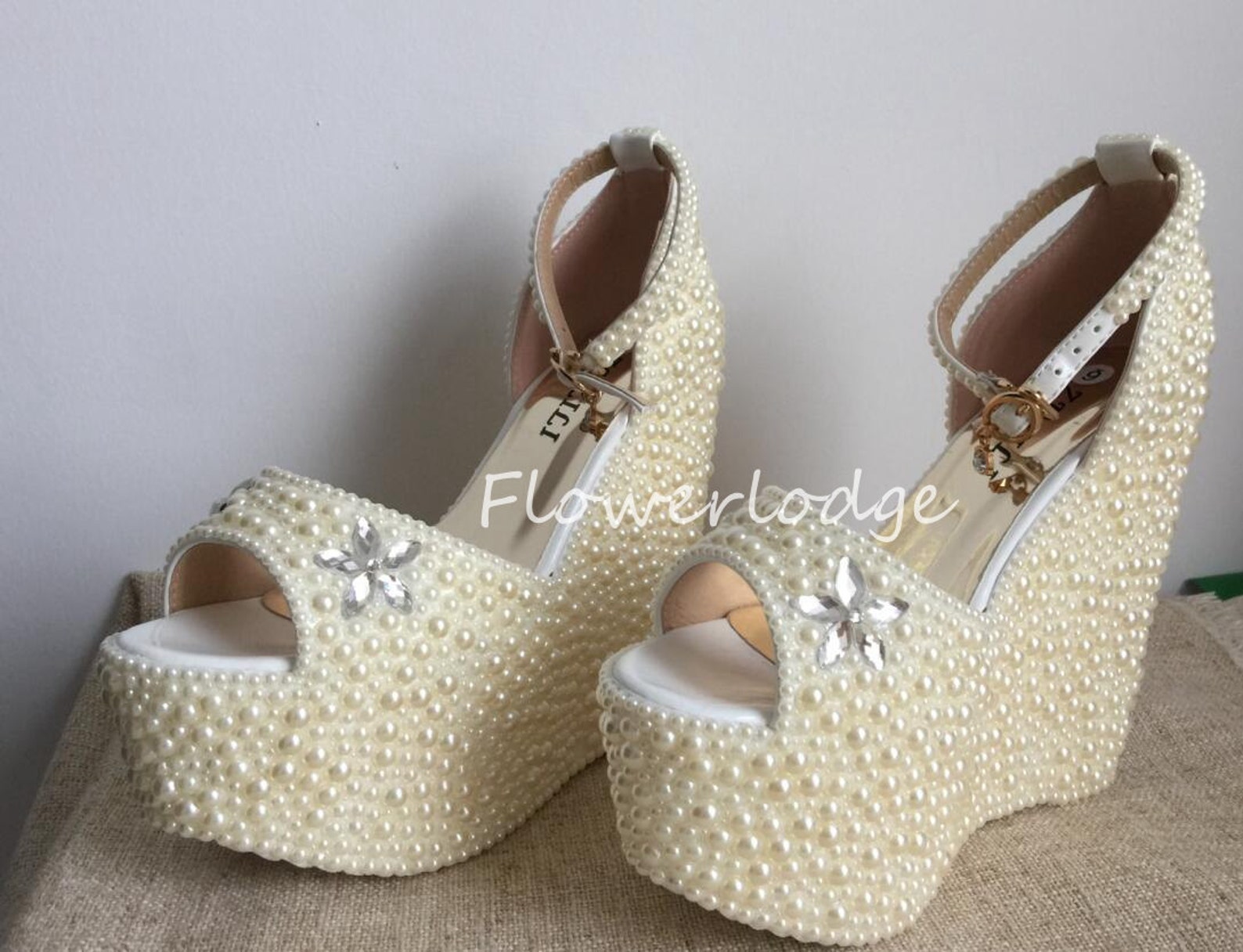 Ivory Women Sandal Shoes Clean Rhineston Flowers Prom Bridal Open Toe ...