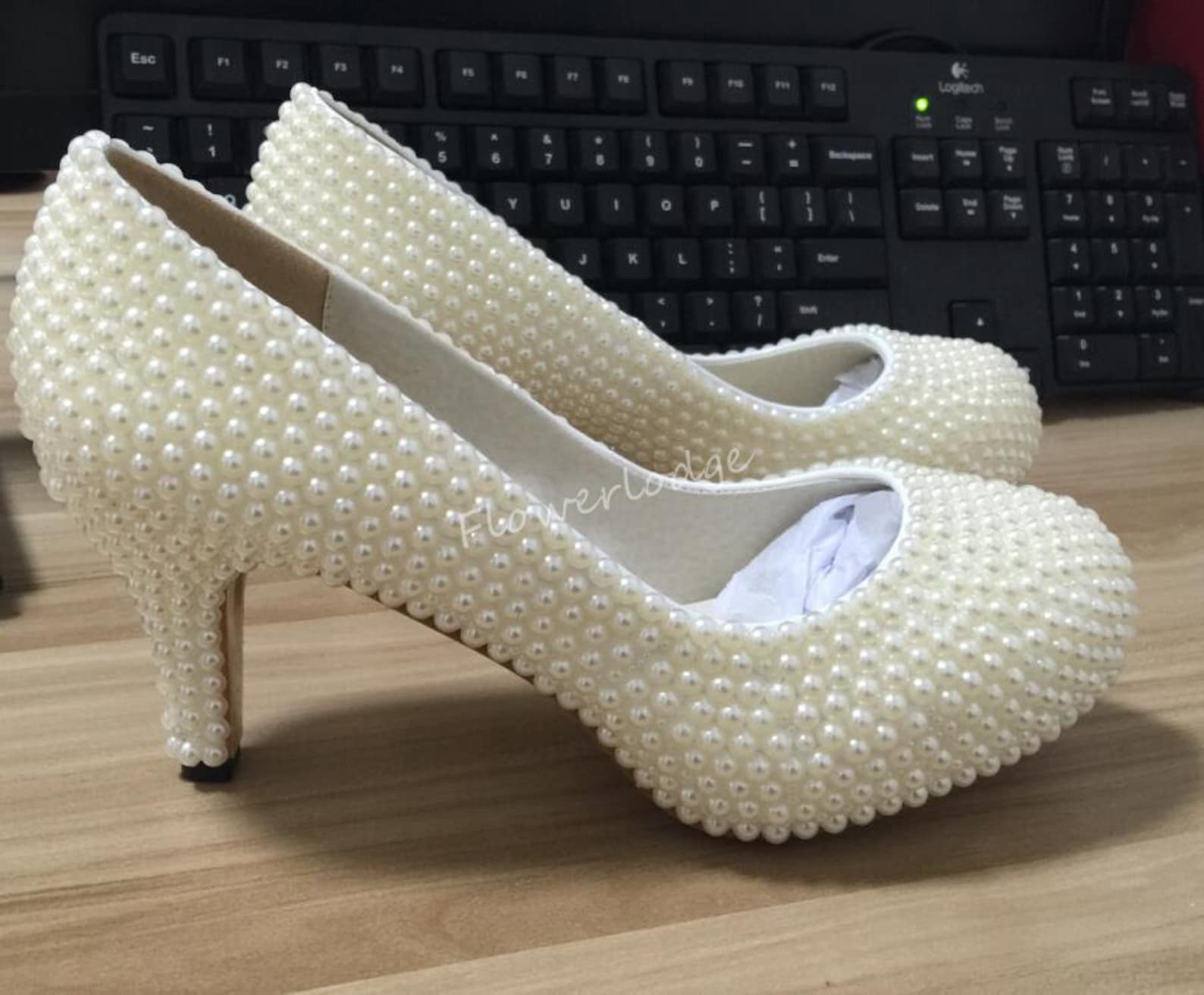 Custom Ivory Shoes Low Heels Closed Toe Ivory Beads Women - Etsy