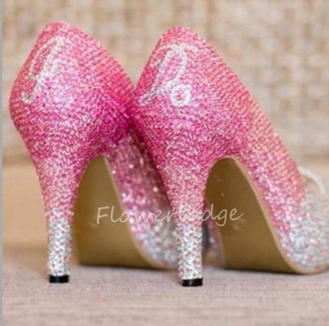 Pink Crystal Shoes Classic Pumps Slippers Sparkly Lady Shoes Customize ...